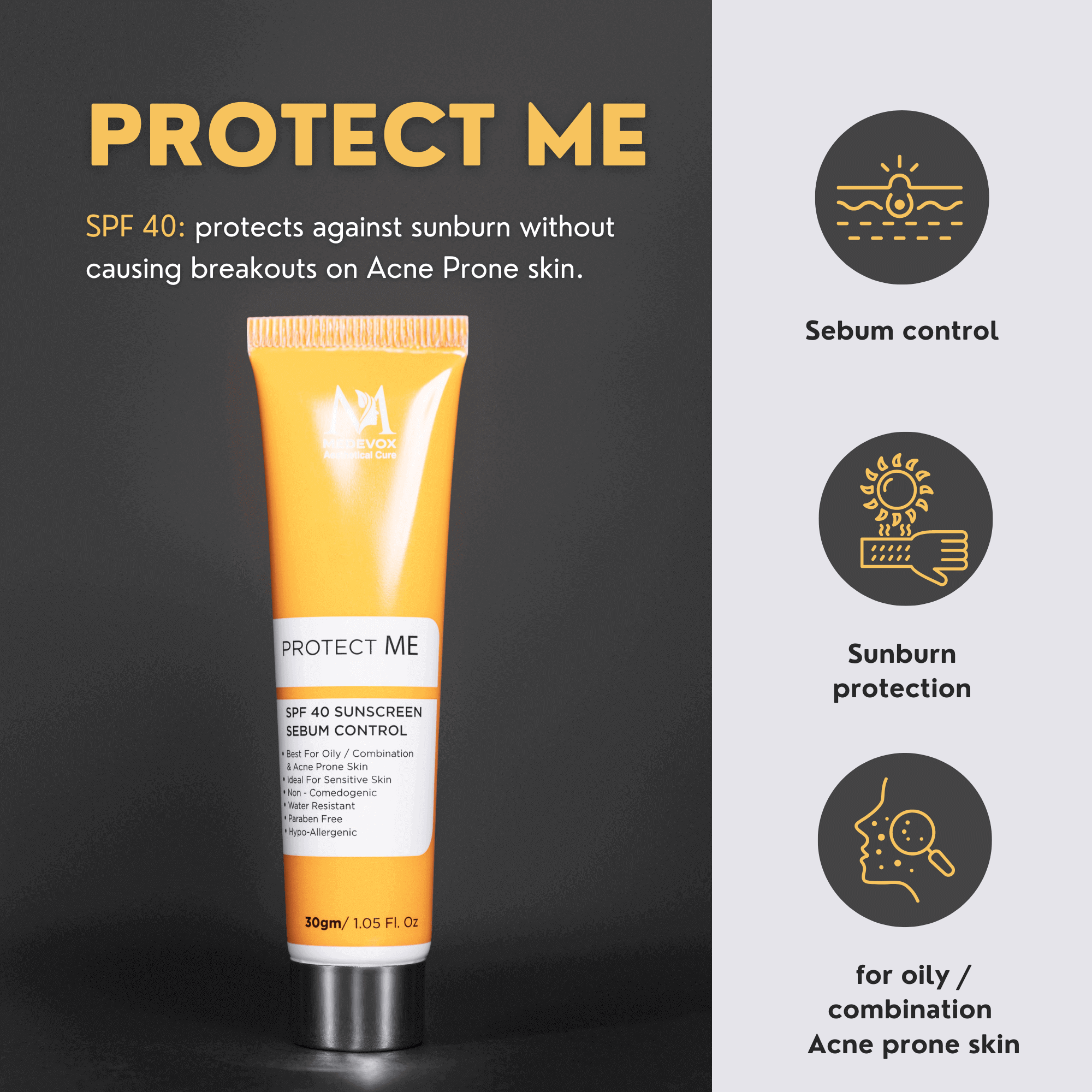 Protect ME: Spf 40 | Sebum Control | Best For Oily & Sensitive Skin Pr ...